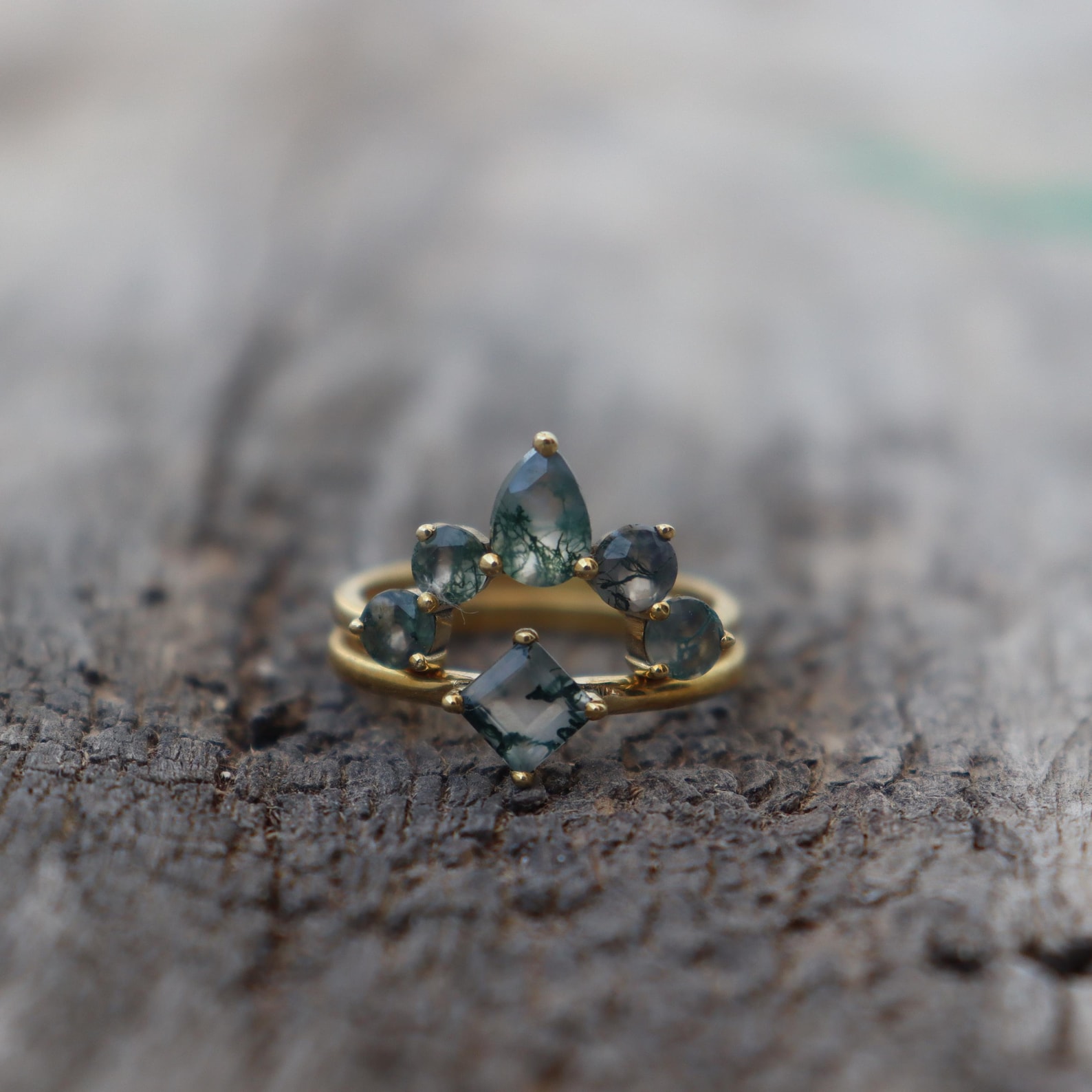 Natural Moss Agate Ring - 14K Gold Green Moss Agate Engagement Ring ...