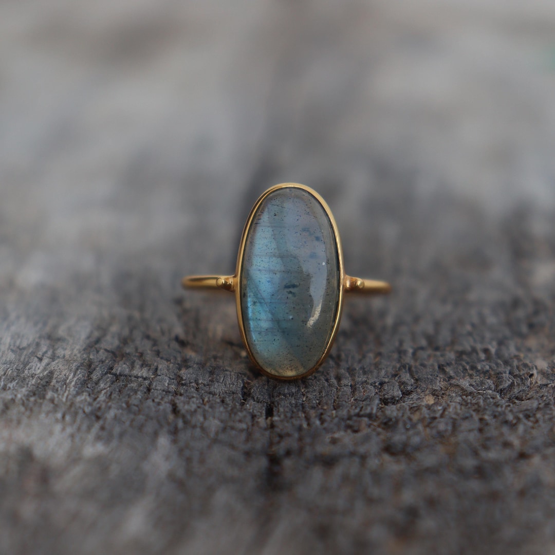 Long Gold Labradorite Ring 14k Gold Plated Rings, Blue Fire Labradorite ...