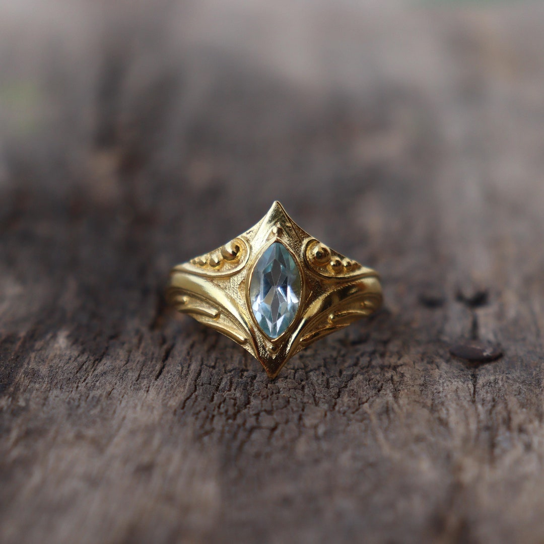 Genuine Blue Topaz Statement Ring, Solid 925 Sterling Silver ...