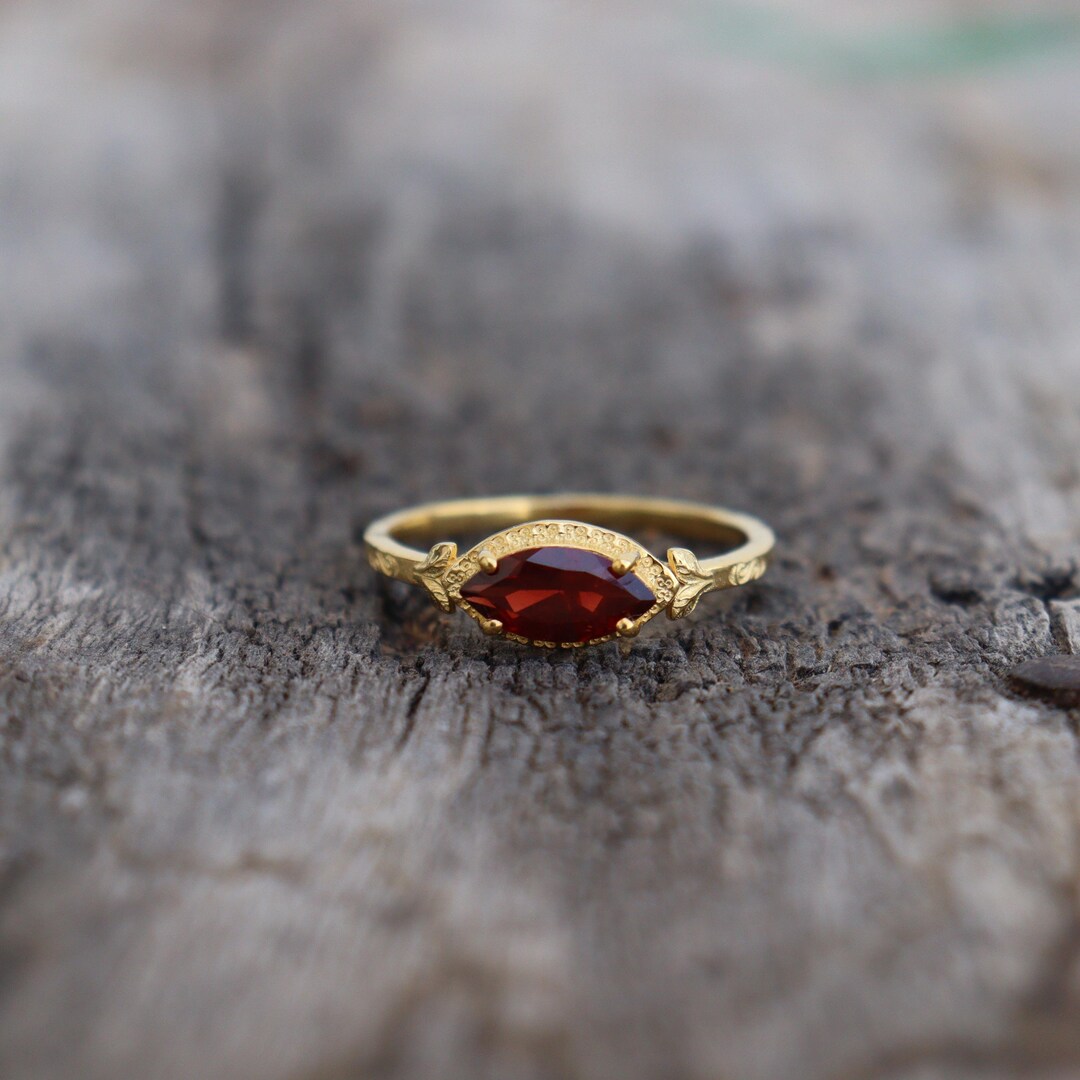 Marquise-cut Red Garnet Ring, 925 Sterling Silver Ring, Handmade Ring ...