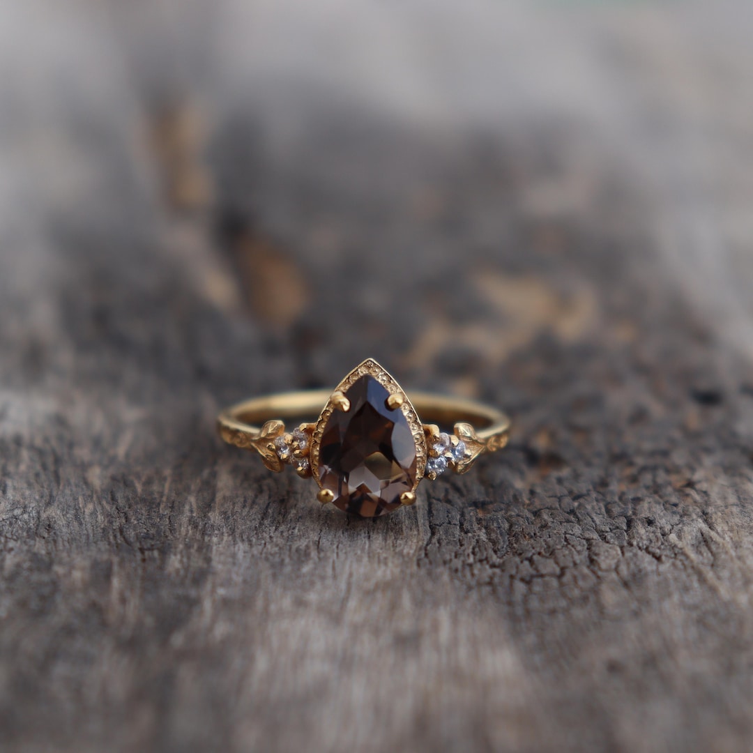 Genuine Smoky Quartz Ring, Nature Inspired Silver Ring, 925 Sterling ...