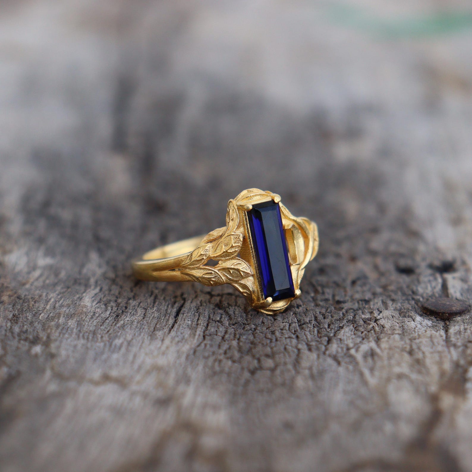 Blue Sapphire Half Moon Celestial Ring, 925 Sterling Silver, Handmade ...