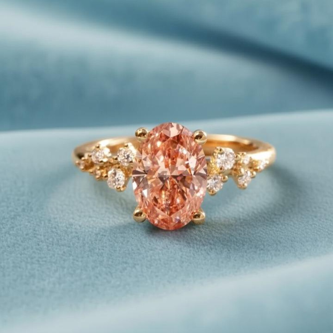 Oval Pink Moissanite Engagement Ring, Handmade Solid Gold - Etsy