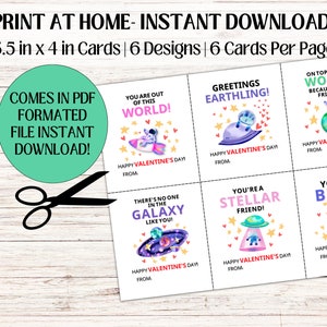 Space Valentine's Card for Kids Outer Space Theme Valentine's Day Tags ...