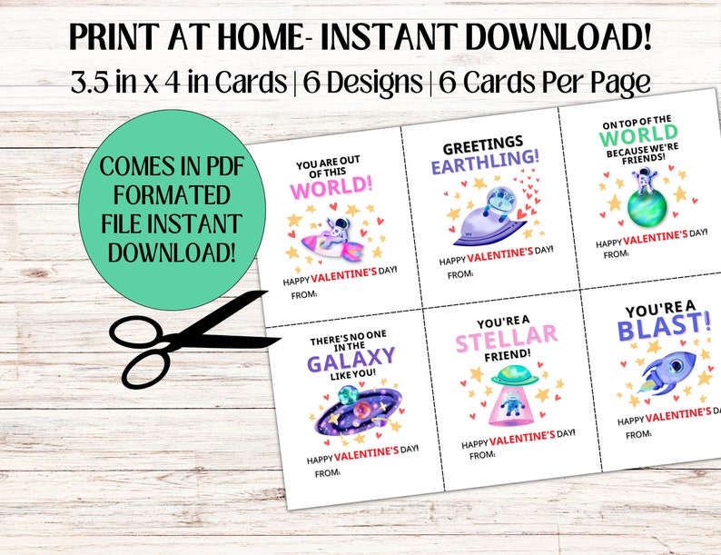 Space Valentine's Card for Kids Outer Space Theme Valentine's Day Tags ...