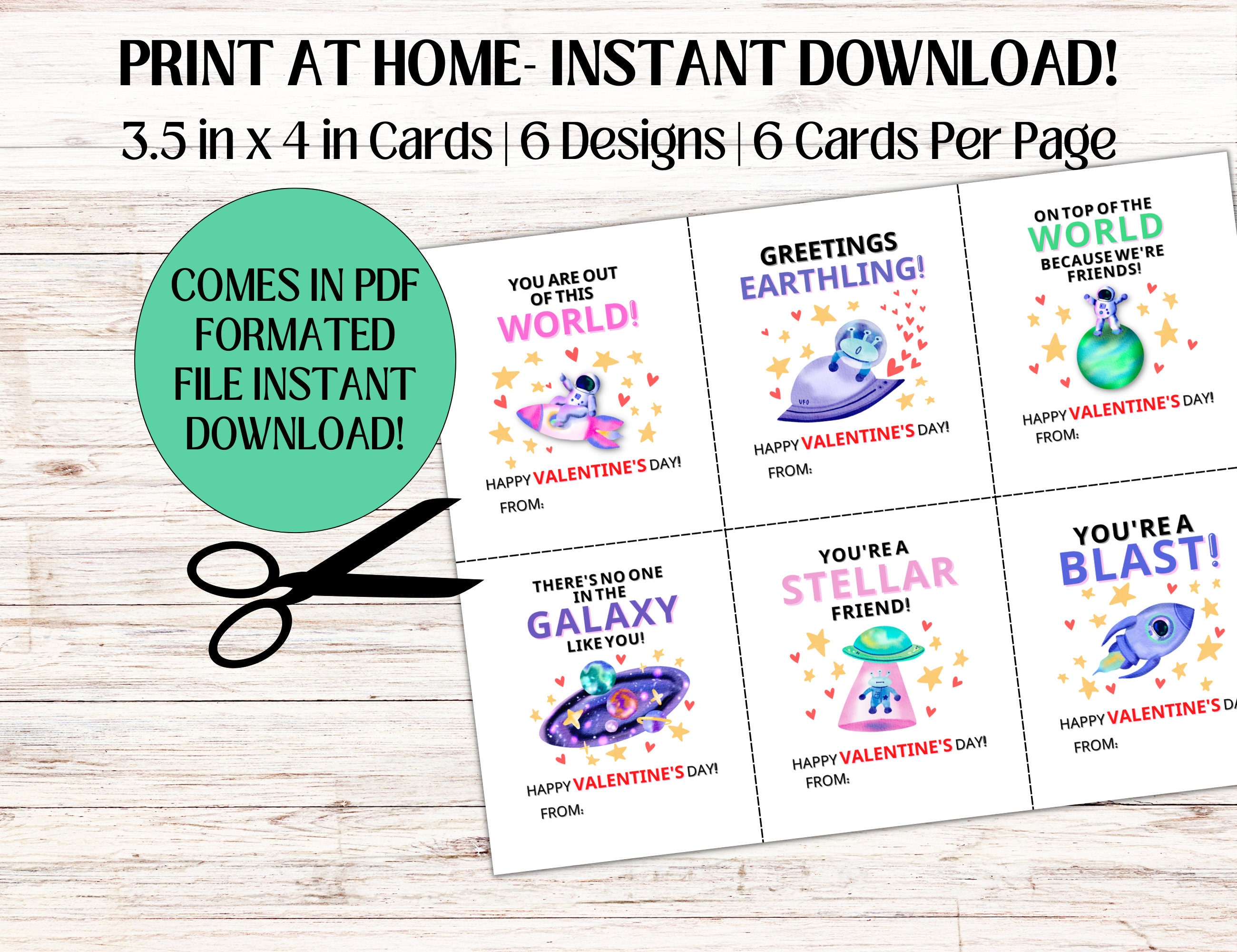 Space Valentine's Card for Kids Outer Space Theme Valentine's Day Tags ...