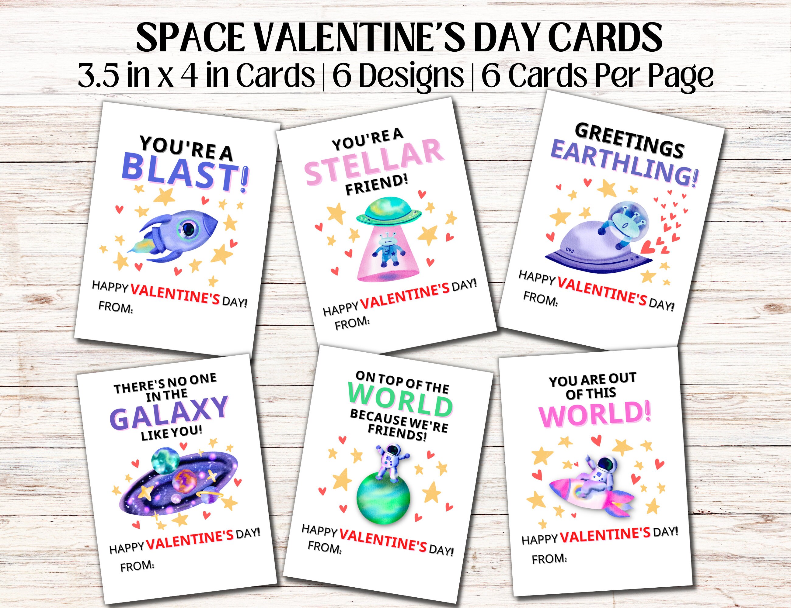Space Valentine's Card for Kids Outer Space Theme Valentine's Day Tags ...