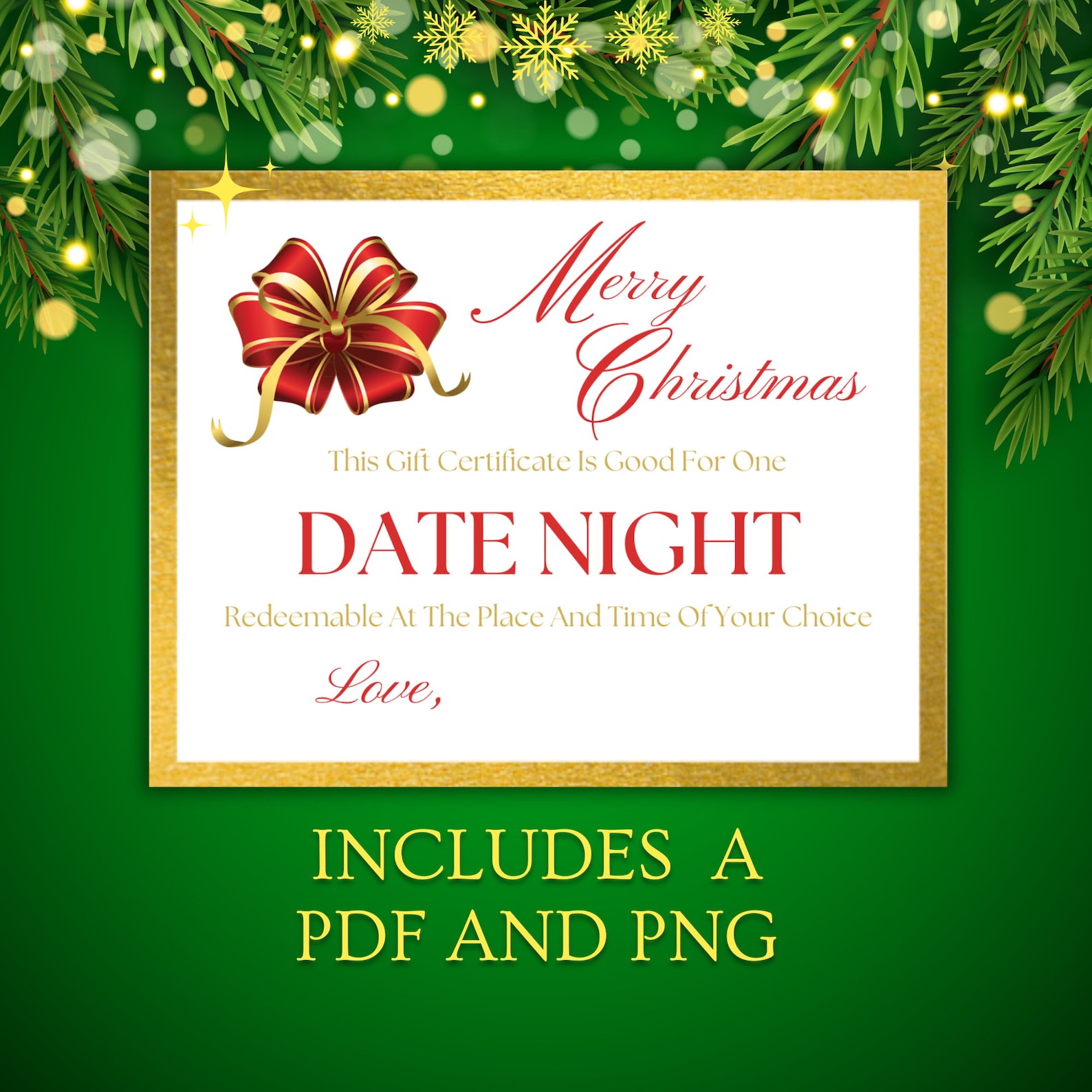 Christmas Date Night Gift Certificate | Holiday Gift Certificate | DIY ...