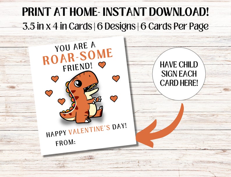 Dinosaur Valentine Printable for Kids | Valentine's Cards Set ...