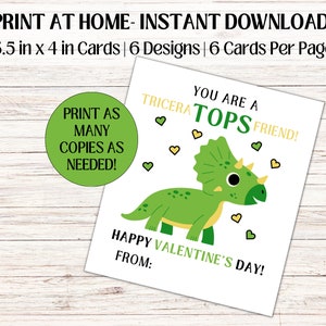 Dinosaur Valentine Printable for Kids | Valentine's Cards Set ...