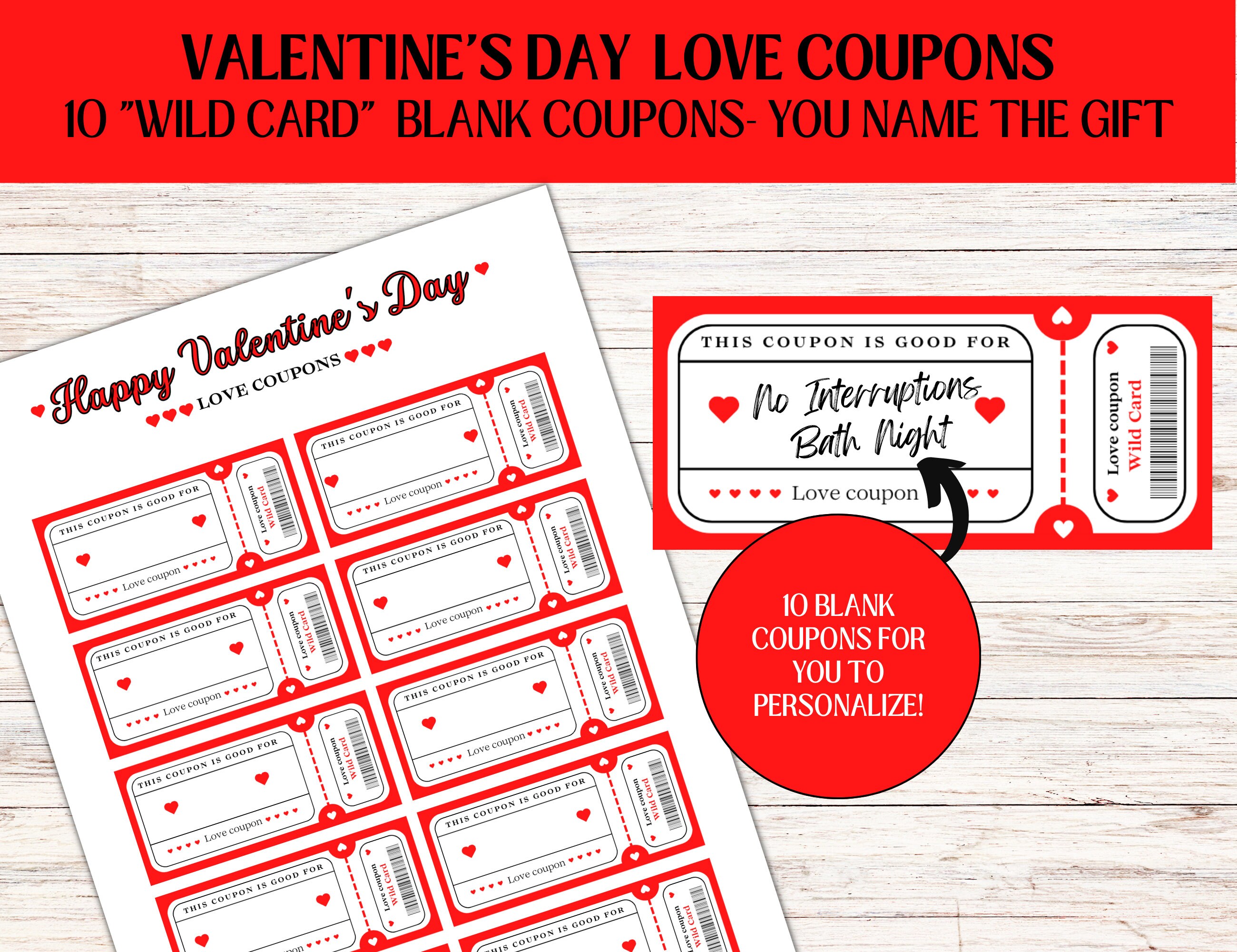 Love Coupons Valentines Day Coupons for Her Valentines Day Gift ...