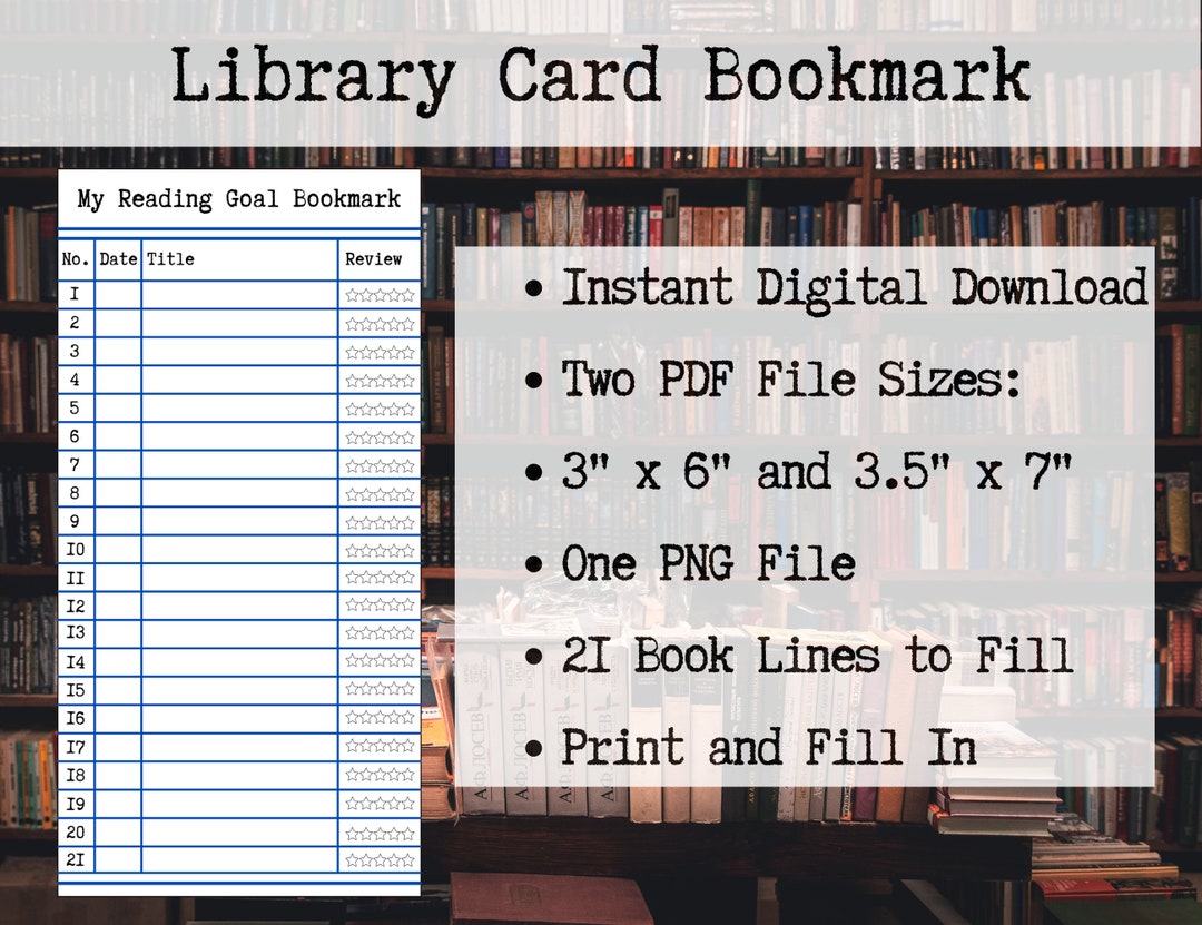 Printable Bookmark Tracker | Printable Reading Tracker | Library Card ...