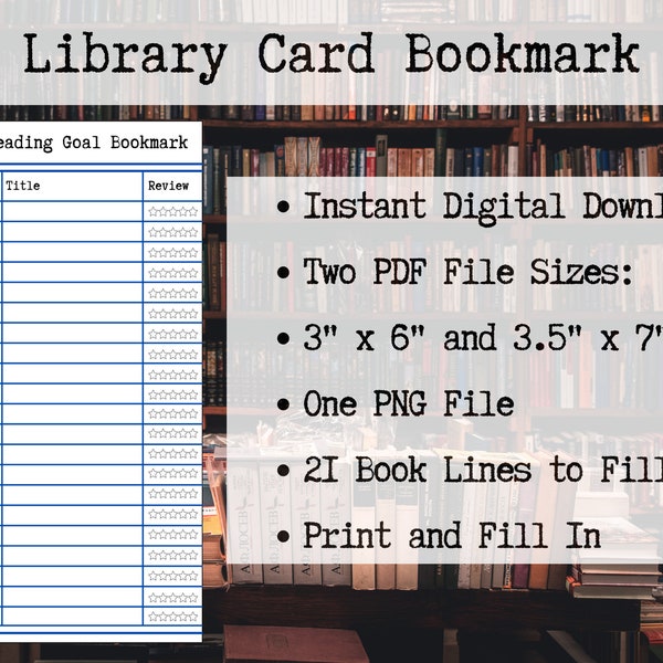 Library Card Bookmark Printable - Etsy