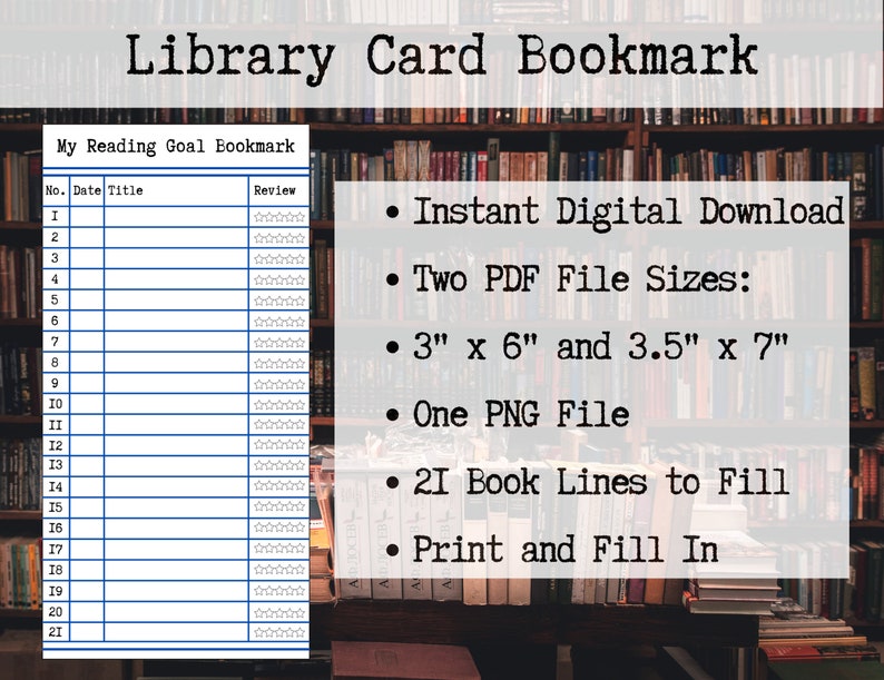 Printable Bookmark Tracker | Printable Reading Tracker | Library Card ...