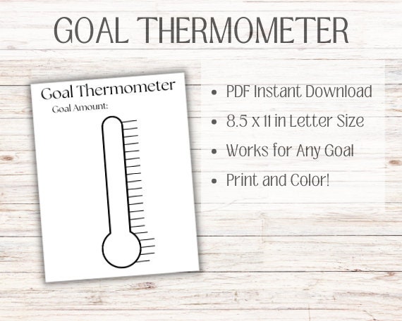 Goal Thermometer Printable| Savings Thermometer | Goal Challenge ...