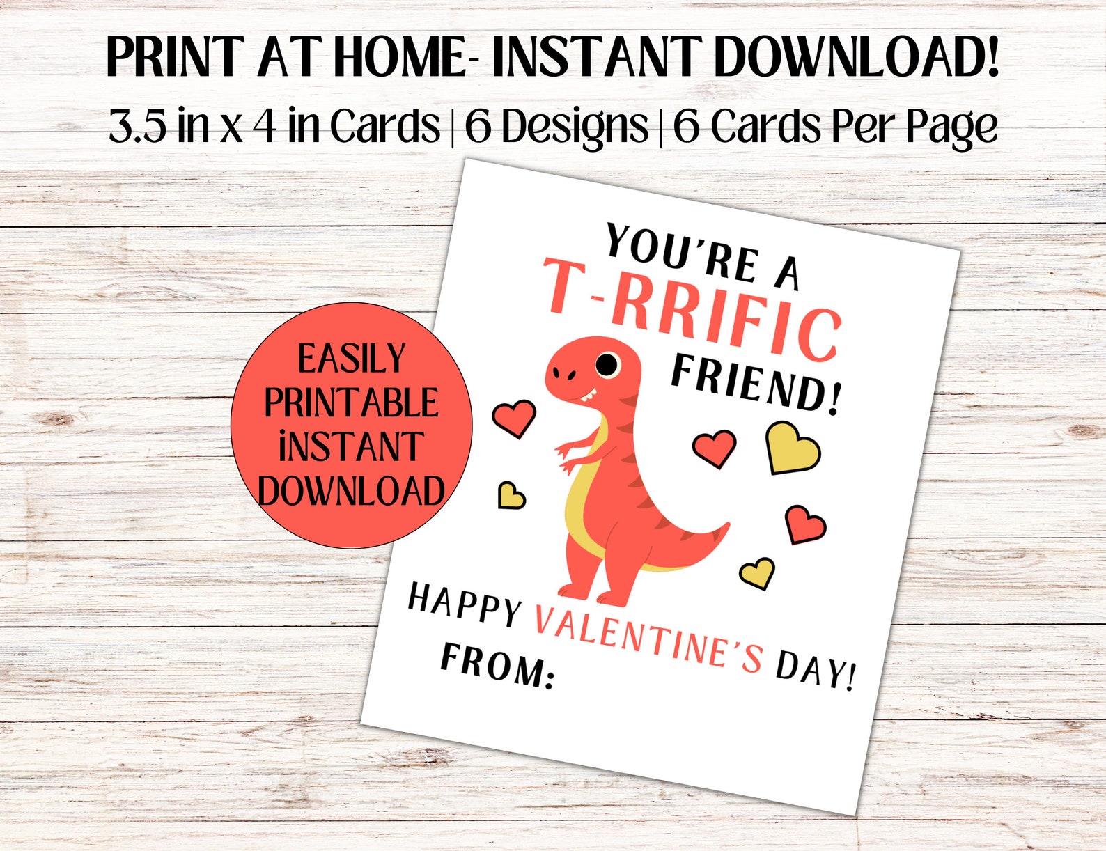 Dinosaur Valentine Printable for Kids | Valentine's Cards Set ...