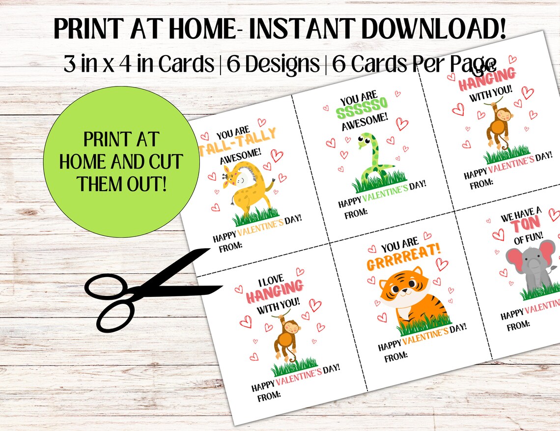 Wild Animal Valentine's Day Cards for Kids | Jungle Instant Printable ...