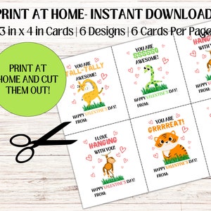 Wild Animal Valentine's Day Cards for Kids | Jungle Instant Printable ...
