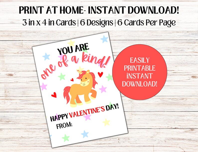 Unicorn Valentine Cards, Kids Valentine Cards, Printable School ...