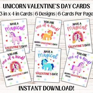 Unicorn Valentine Cards, Kids Valentine Cards, Printable School ...