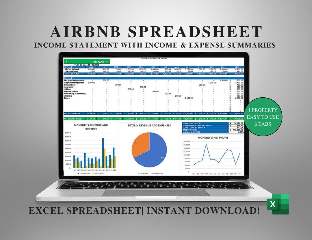 Airbnb Income Statement Excel Spreadsheet Revenue & Expense Tracker ...