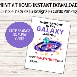 Space Valentine's Card for Kids Outer Space Theme Valentine's Day Tags ...