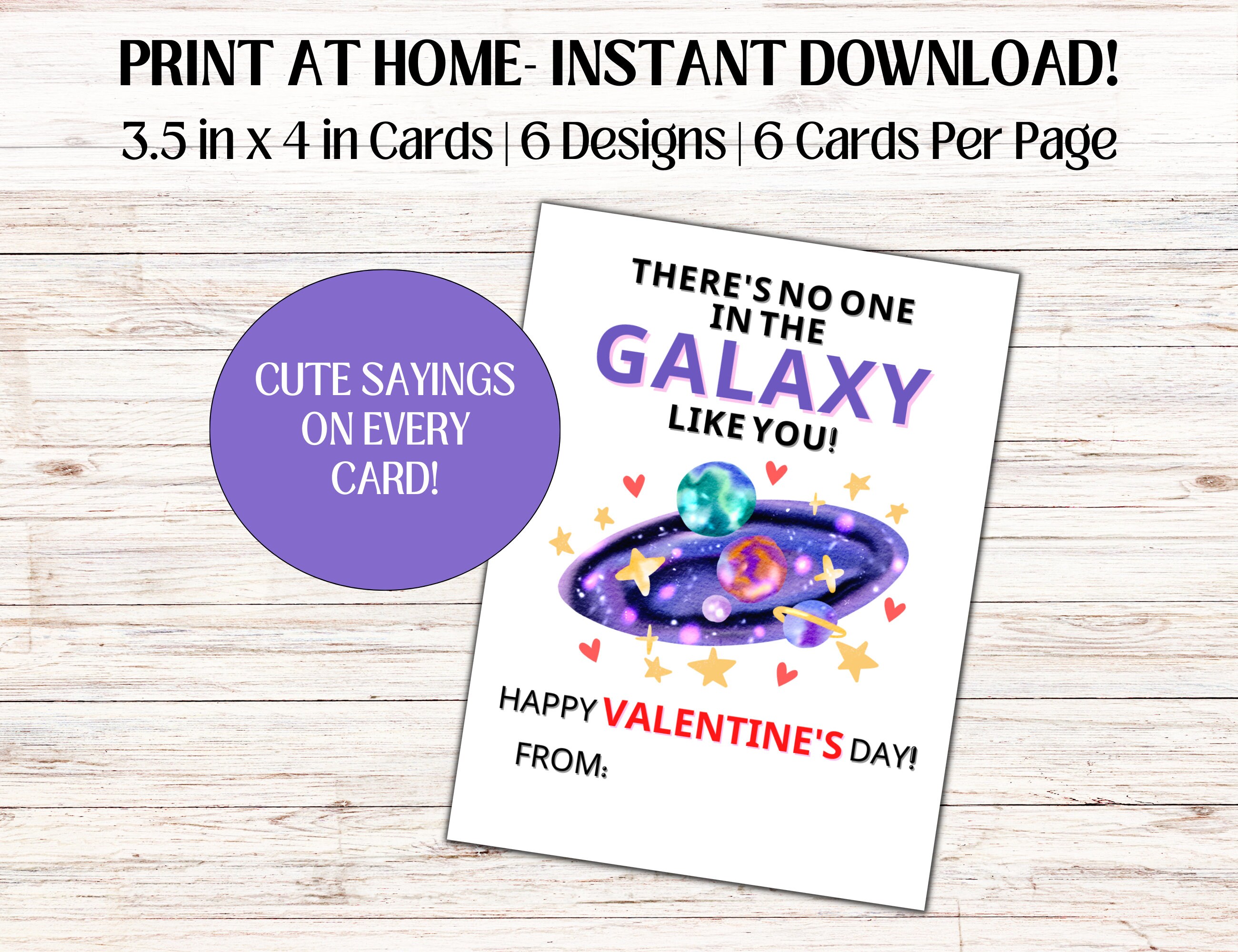 Space Valentine's Card for Kids Outer Space Theme Valentine's Day Tags ...