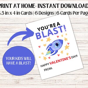 Space Valentine's Card for Kids| Outer Space Theme Valentine's Day Tags ...