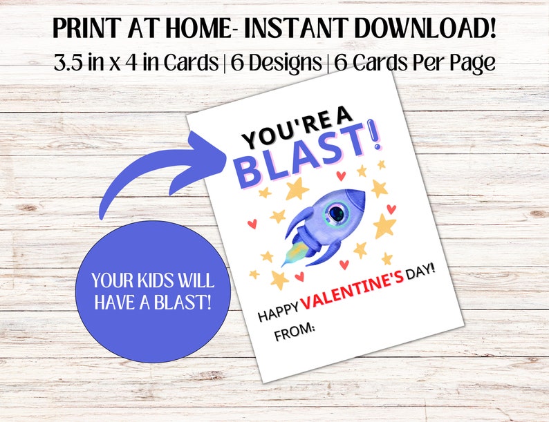 Space Valentine's Card for Kids Outer Space Theme Valentine's Day Tags ...