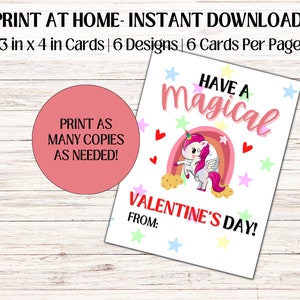 Unicorn Valentine Cards, Kids Valentine Cards, Printable School ...