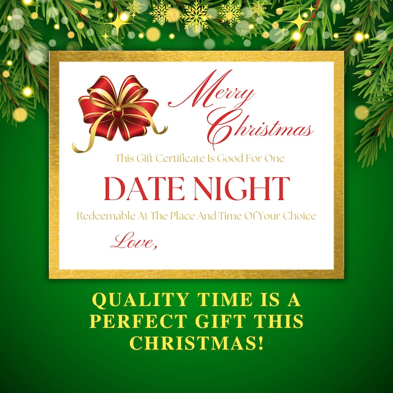 Christmas Date Night Gift Certificate | Holiday Gift Certificate | DIY ...