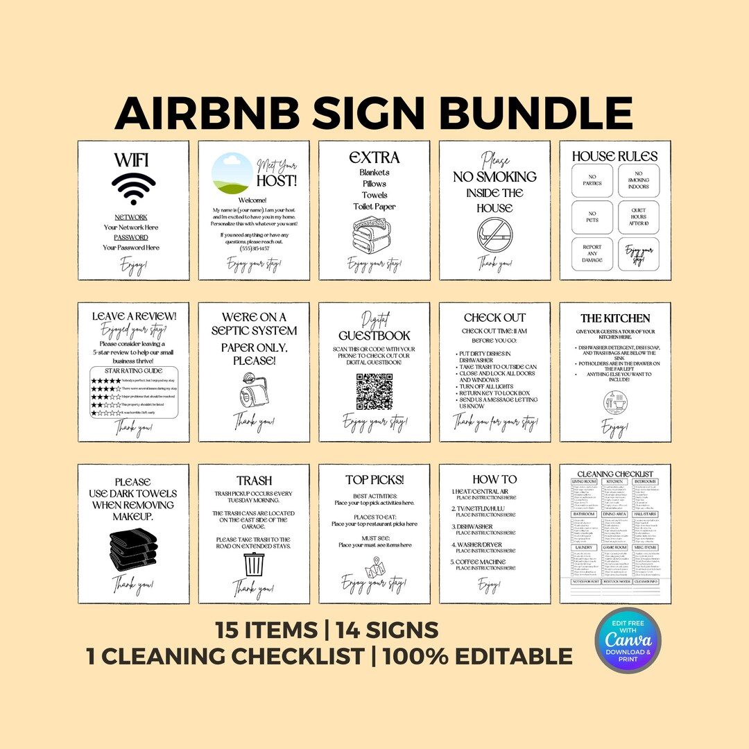 Airbnb Sign Bundle Templates Airbnb Sign Templates Editable Canva ...
