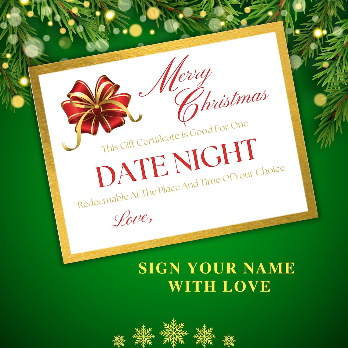Christmas Date Night Gift Certificate | Holiday Gift Certificate | DIY ...