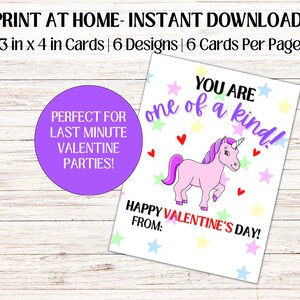 Unicorn Valentine Cards, Kids Valentine Cards, Printable School ...