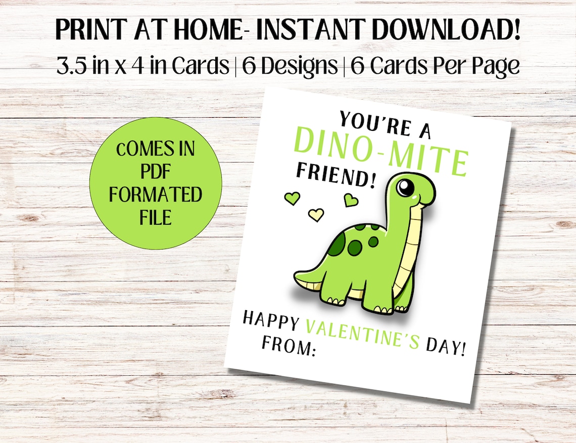 Dinosaur Valentine Printable for Kids | Valentine's Cards Set ...