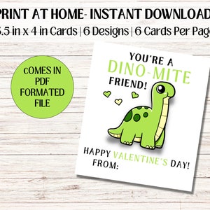Dinosaur Valentine Printable for Kids | Valentine's Cards Set ...