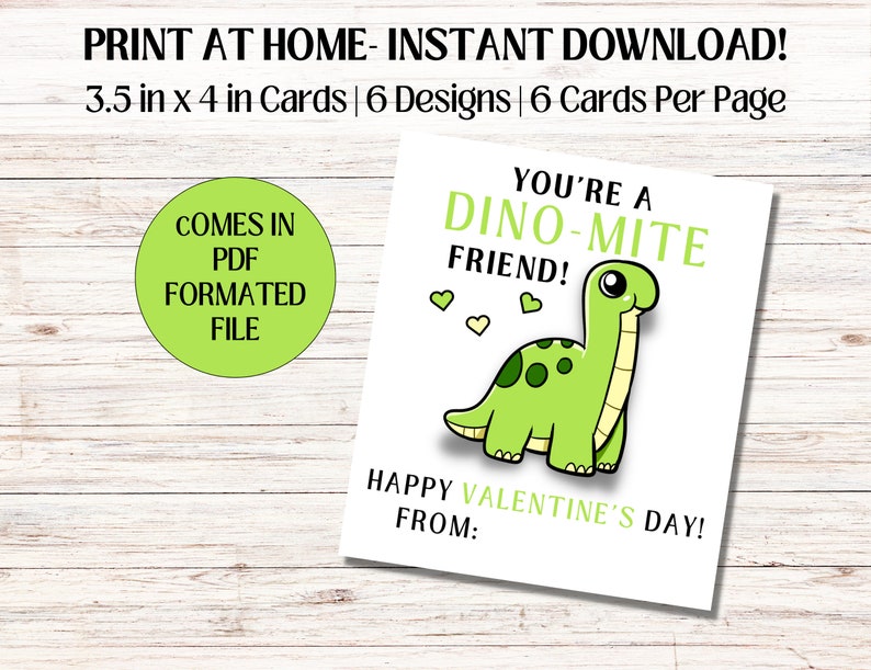 Dinosaur Valentine Printable for Kids | Valentine's Cards Set ...
