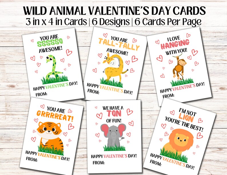 Wild Animal Valentine's Day Cards for Kids | Jungle Instant Printable ...