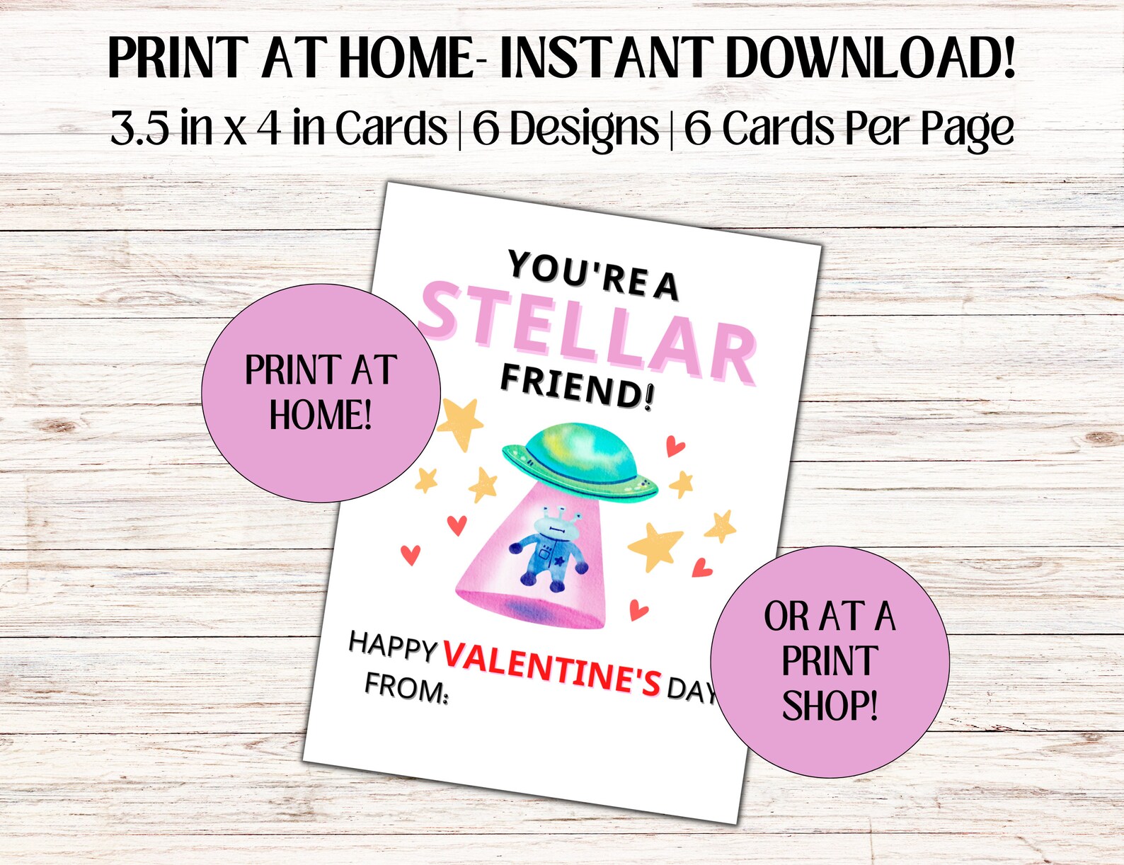 Space Valentine's Card for Kids Outer Space Theme Valentine's Day Tags ...
