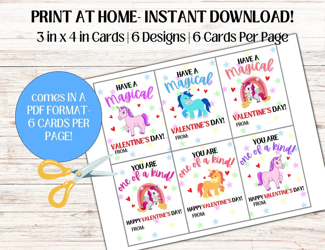Unicorn Valentine Cards, Kids Valentine Cards, Printable School ...