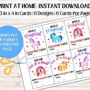Unicorn Valentine Cards, Kids Valentine Cards, Printable School ...