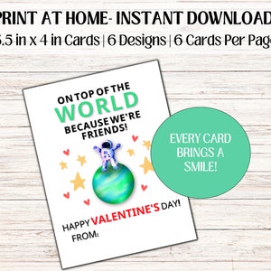 Space Valentine's Card for Kids Outer Space Theme Valentine's Day Tags ...