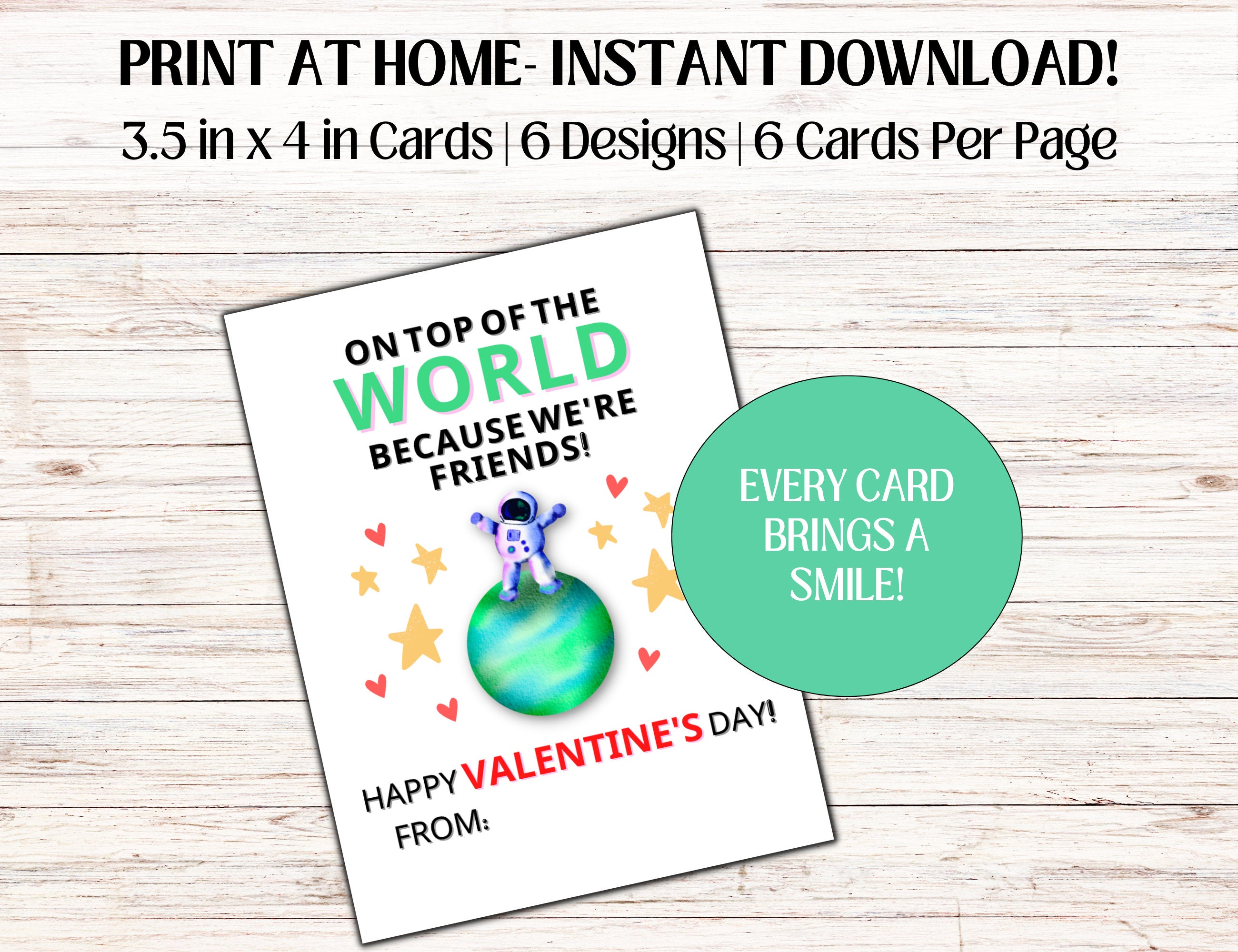 Space Valentine's Card for Kids Outer Space Theme Valentine's Day Tags ...