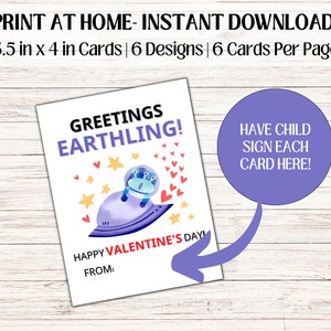 Space Valentine's Card for Kids Outer Space Theme Valentine's Day Tags ...