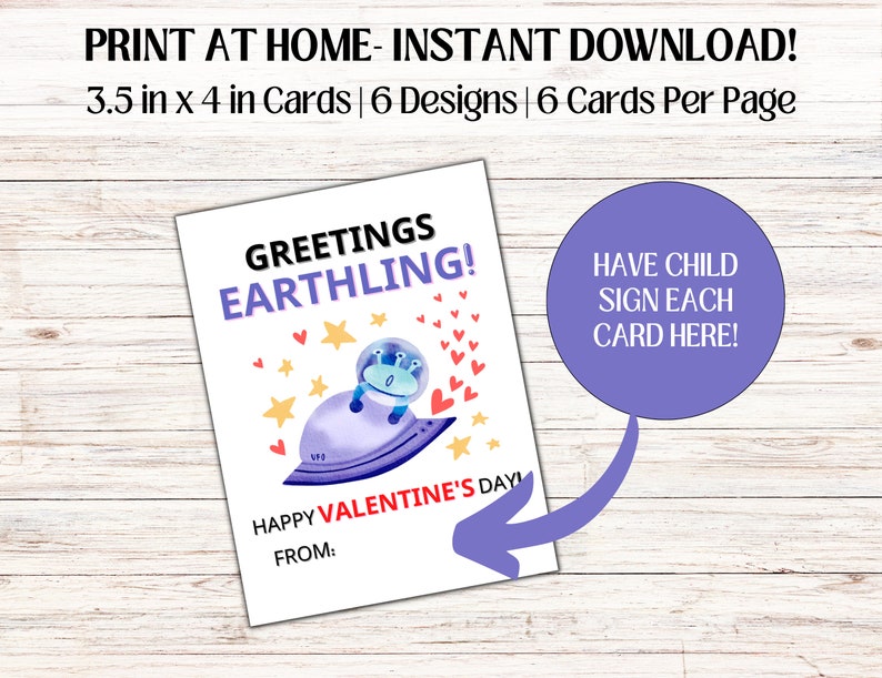 Space Valentine's Card for Kids Outer Space Theme Valentine's Day Tags ...