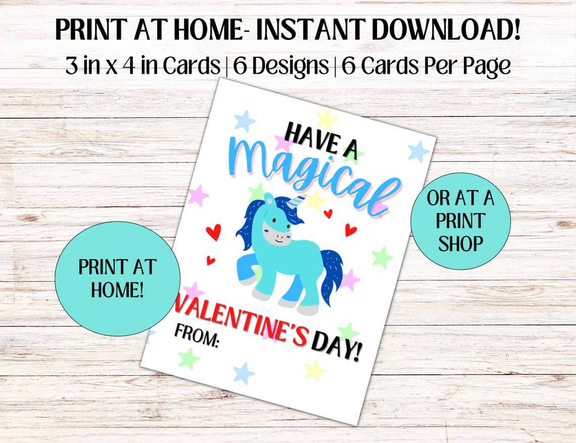 Unicorn Valentine Cards, Kids Valentine Cards, Printable School ...