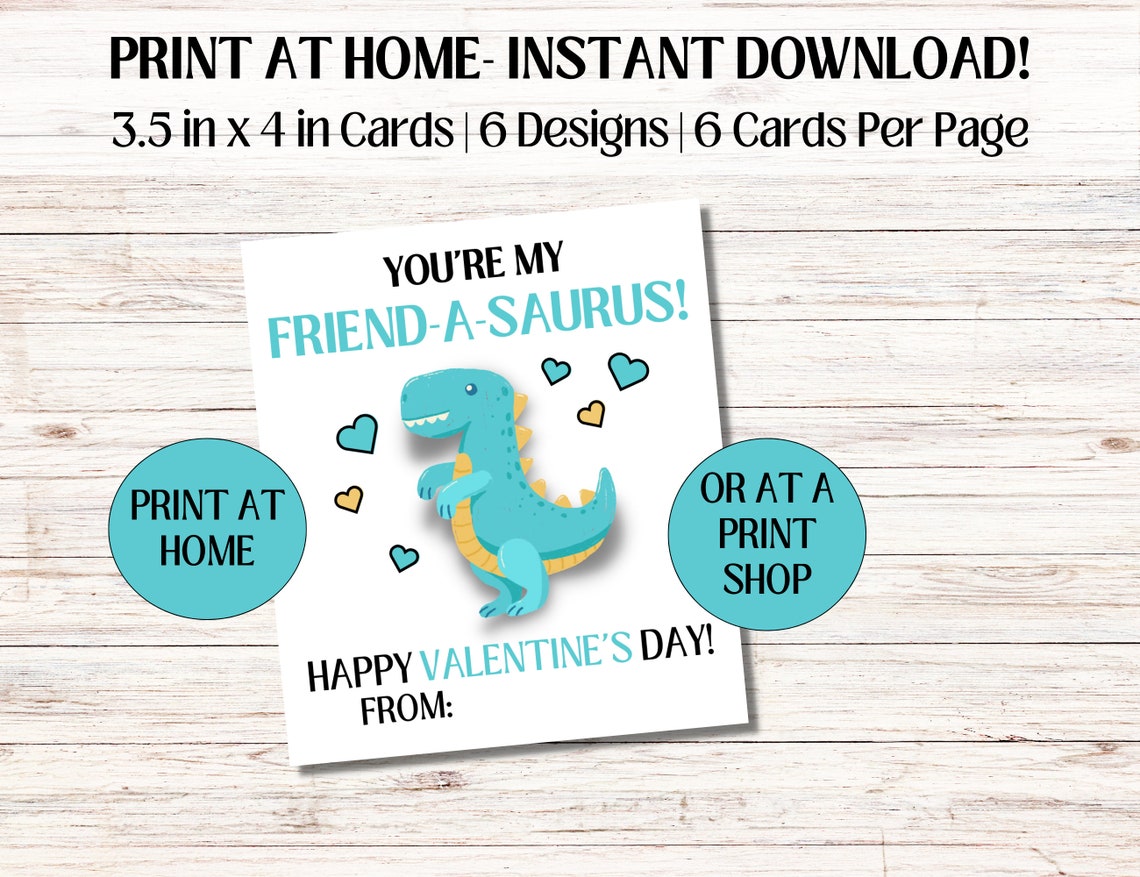 Dinosaur Valentine Printable for Kids | Valentine's Cards Set ...