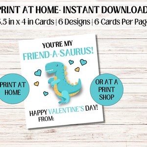 Dinosaur Valentine Printable for Kids | Valentine's Cards Set ...