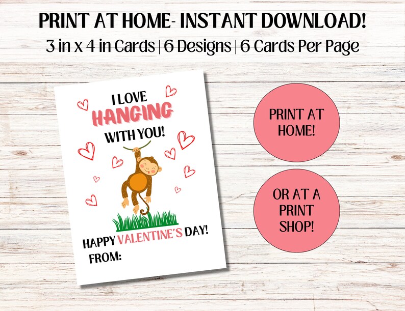 Wild Animal Valentine's Day Cards for Kids | Jungle Instant Printable ...