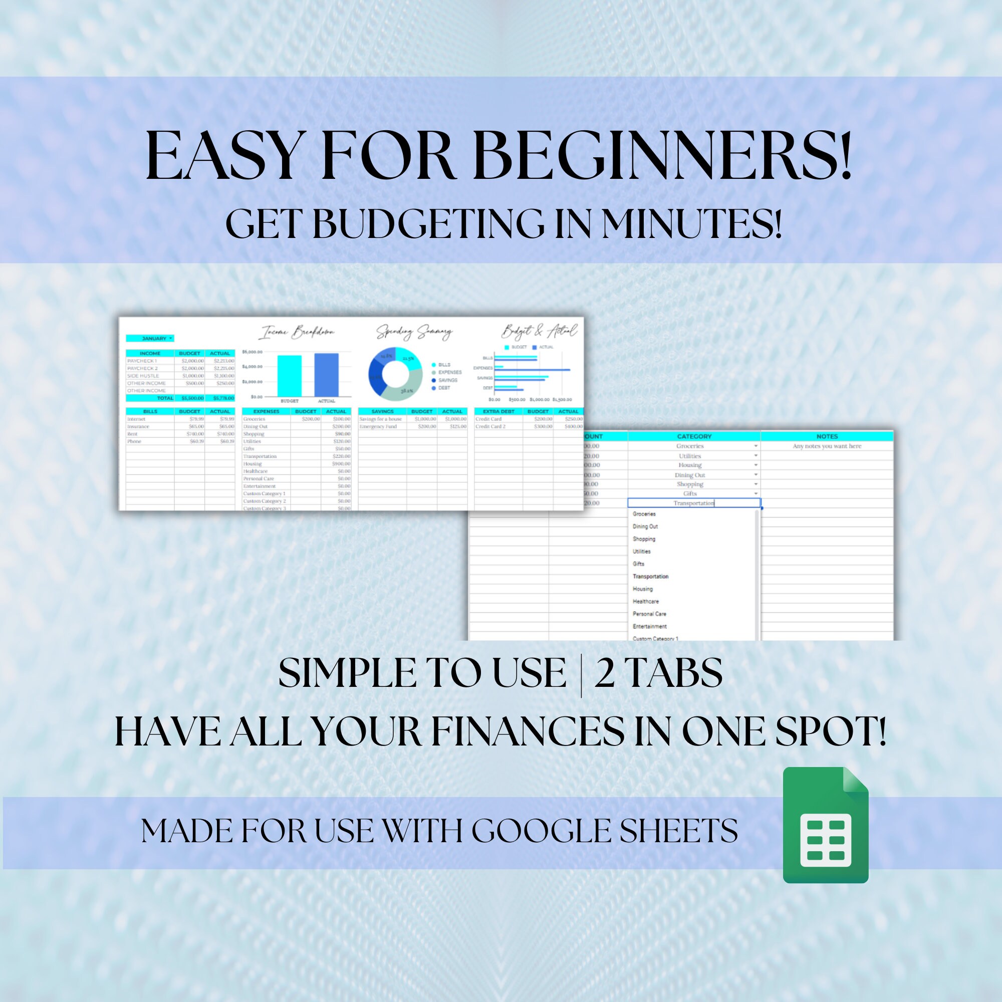 Monthly Budget Spreadsheet Google Sheets Budget Budget - Etsy